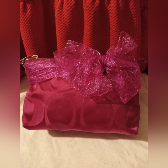 Coach | Bags | Coach Pink Pouch With Twillie Bow Scarf | Poshmark
